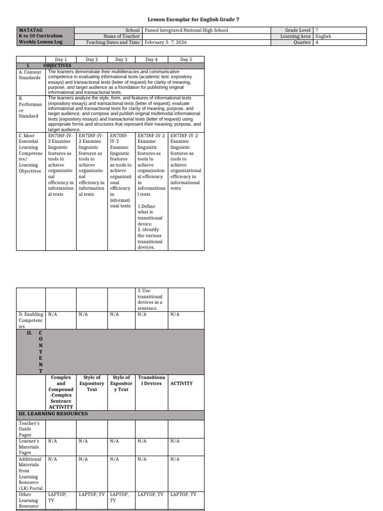 Week 2 Plan 4th '25-'26 | PDF | Human Communication | Cognition