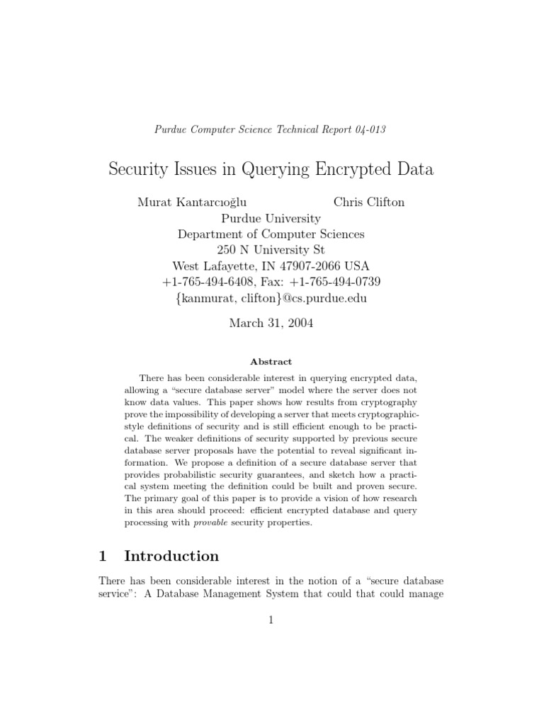 Security Issues in Querying Encrypted Data | PDF | Cryptography | Key (Cryptography)