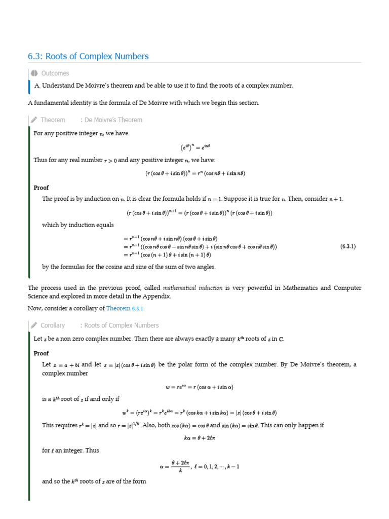 6.3 - Roots of Complex Numbers - Mathematics LibreTexts | PDF