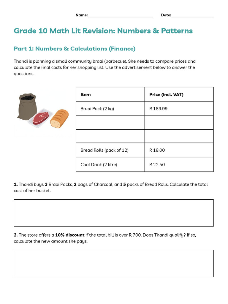 GRADE 10 Mathematical Literacy. Patterns, Relationships and ...