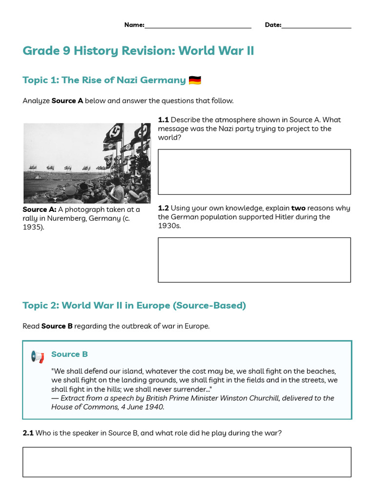 Grade 9 History Revision - World War 2 - Europe World War 2 in The ...