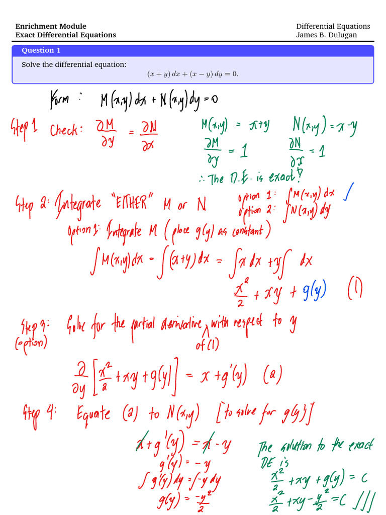 Exact de Worksheet Solved | PDF | Equations | Mathematics