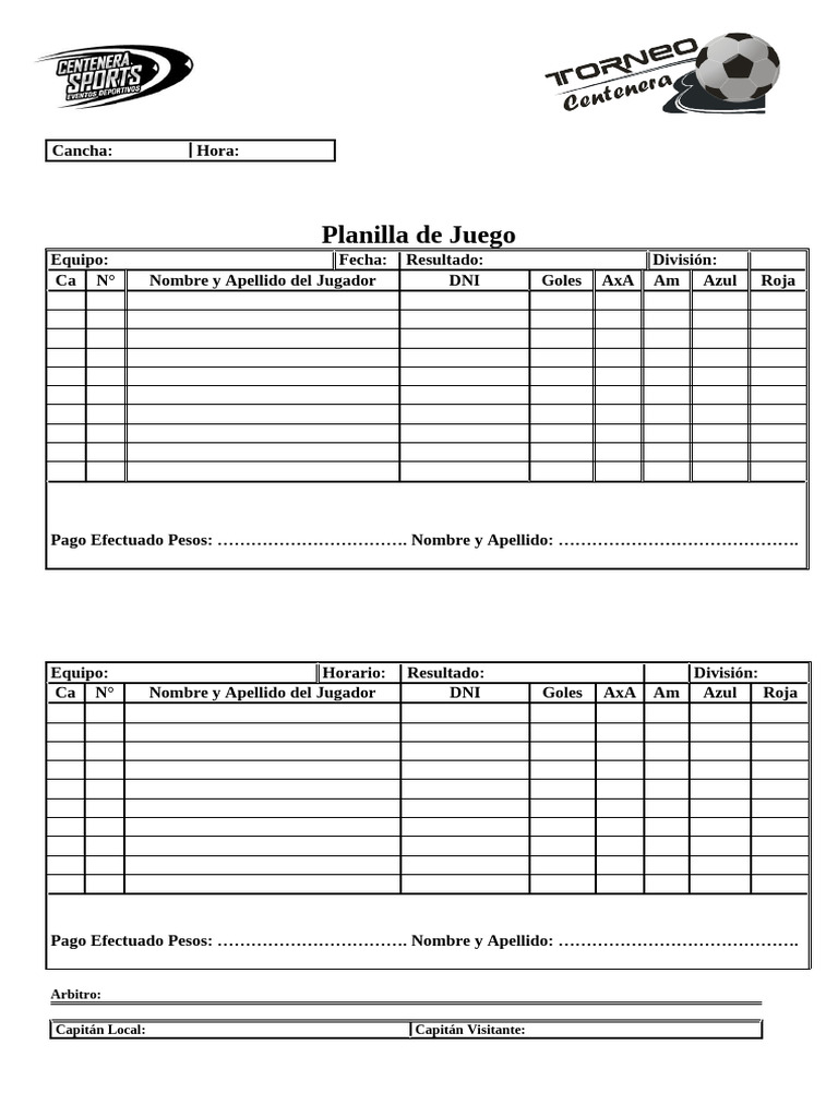 Planilla de Juego Centenera A4 2022 2 | PDF