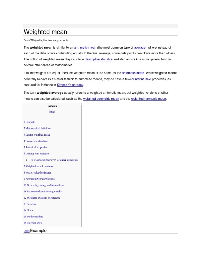 Weighted mean calculation | PDF | Weighted Arithmetic Mean | Arithmetic ...