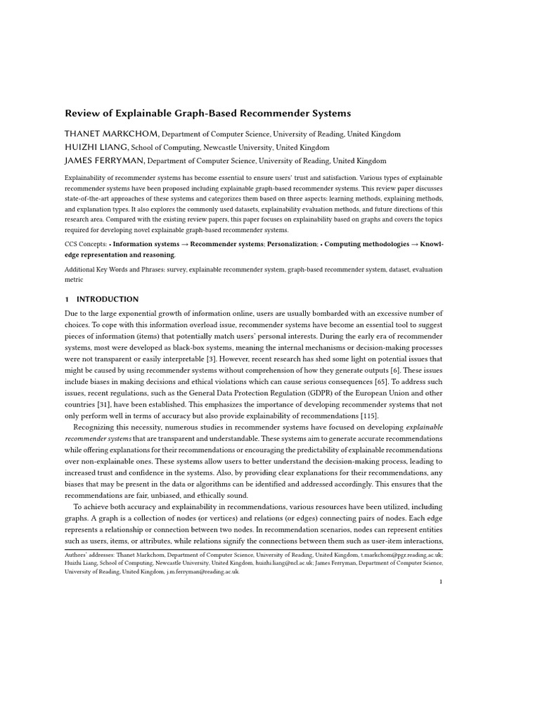 Review of Explainable Graph-Based Recommender Syst | PDF | Vertex ...
