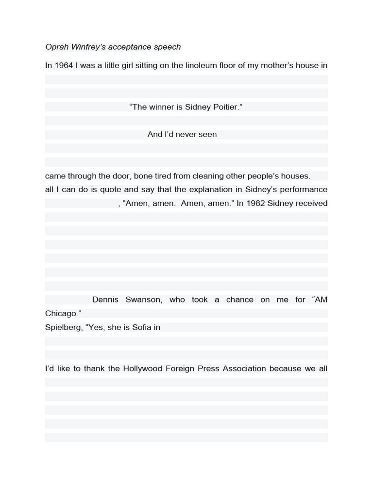 Oprah Winfrey's Golden Globes Speech PDF | PDF