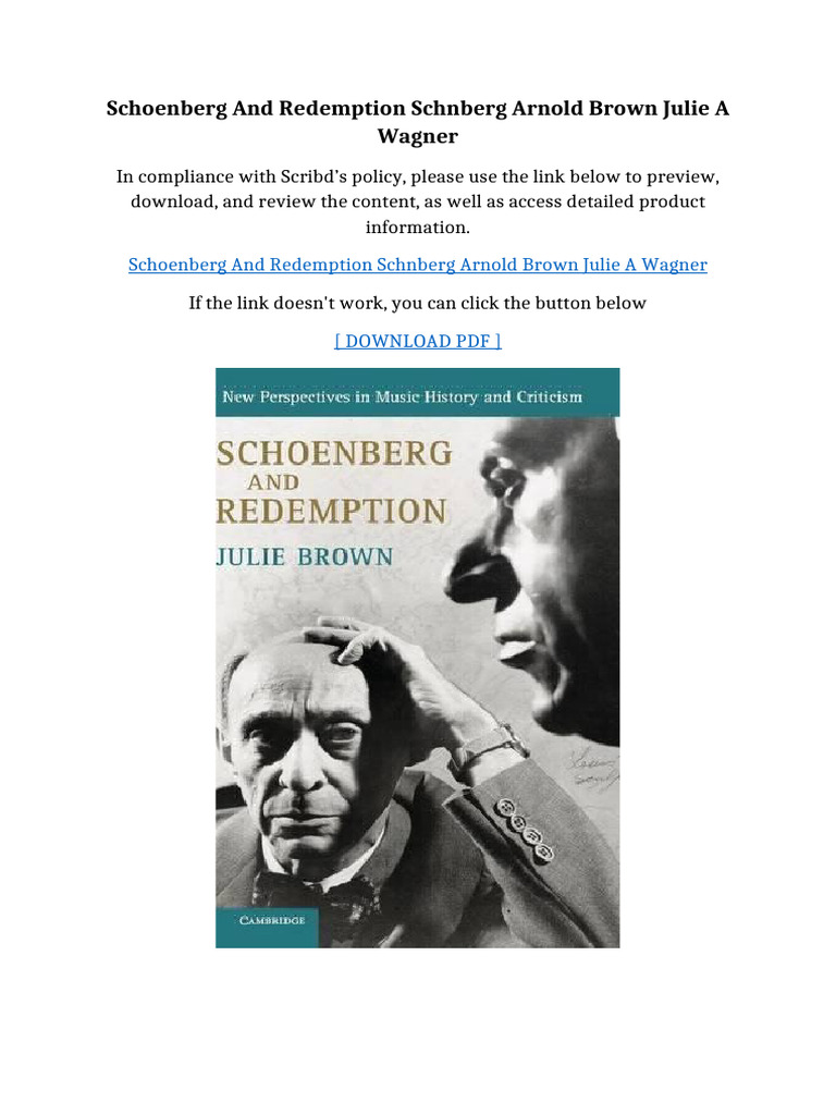 Schoenberg And Redemption Schnberg Arnold Brown Julie A Wagner | PDF ...