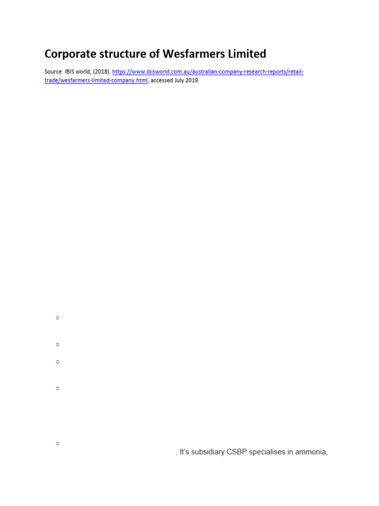 Corporate Structure of Wesfarmers Limited | PDF