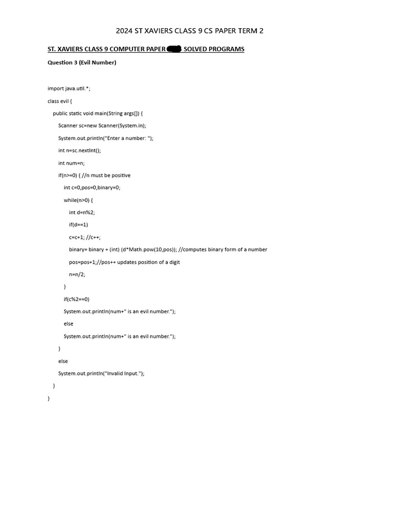 St. Xaviers Class 9 Computer Paper 2024 Solved Programs | PDF ...