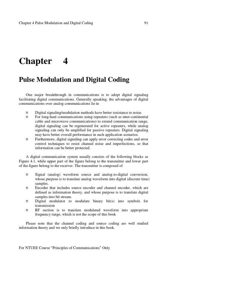 Chapter 4 Pulse Modulation And Digital Coding Pdf Modulation