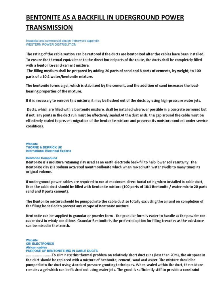 Bentonite As A Backfill | PDF | Duct (Flow) | Soil