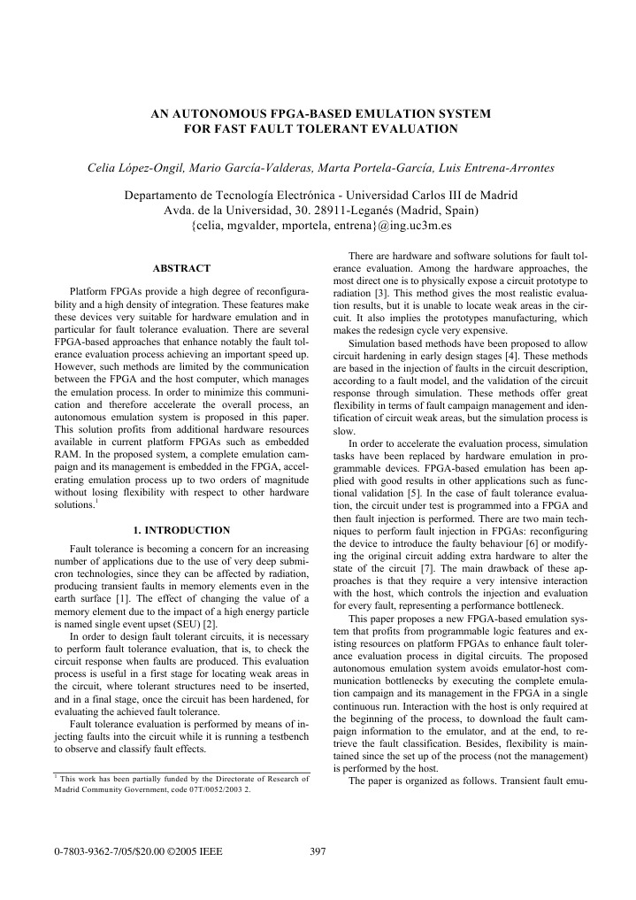 An Autonomous FPGA-Based Emulation System For Fast Fault Tolerant Evaluation | PDF | Field ...