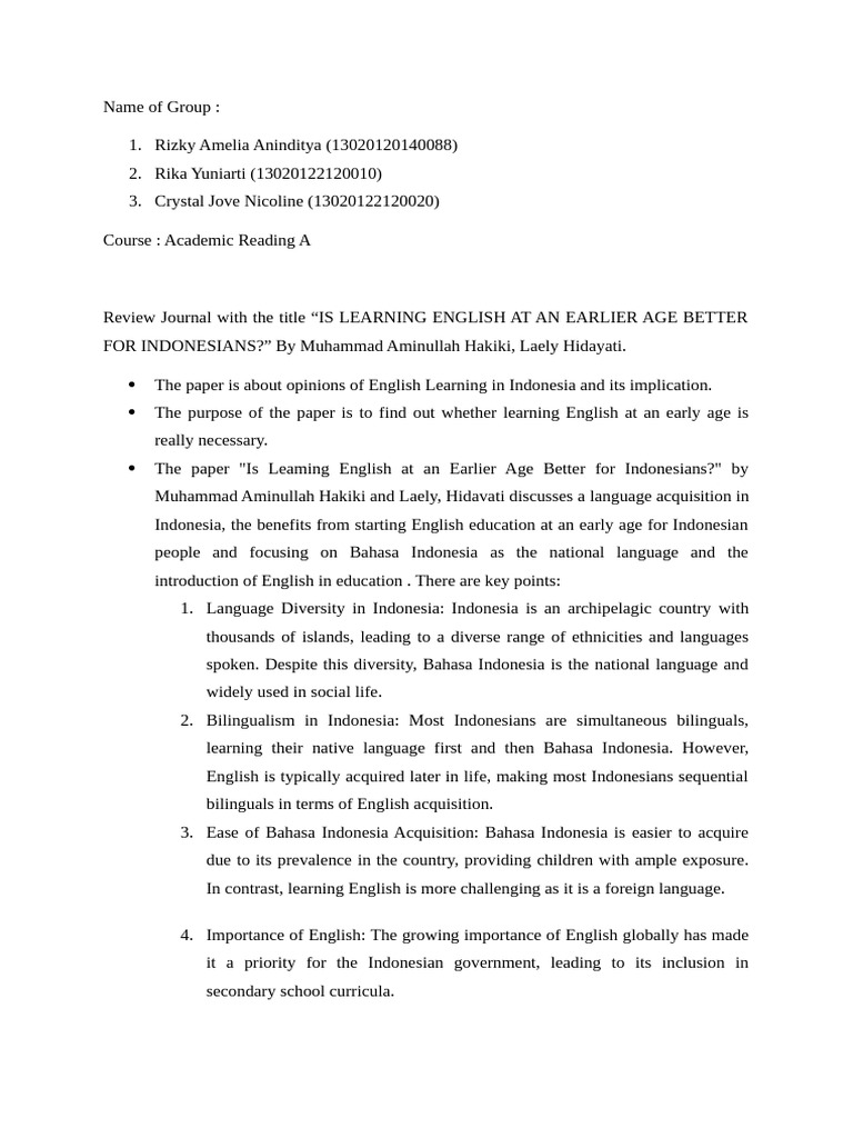 Academic Reading Review Journal | PDF | Indonesian Language | Second ...