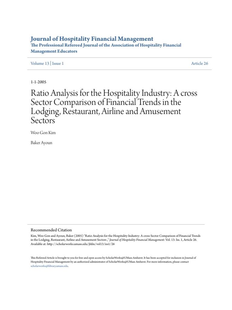 Ratio Analysis For The Hospitality Industry - A Cross Sector Compa | PDF
