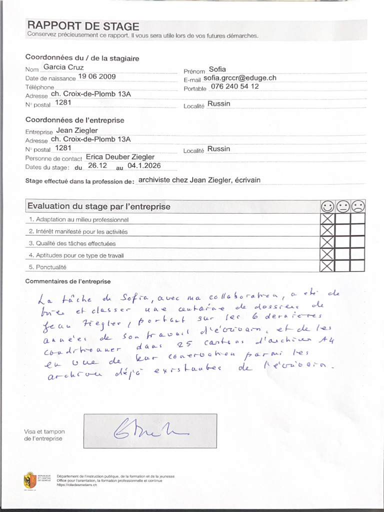 Rapport de Stage de Archiviste Chez Jean Ziegler | PDF