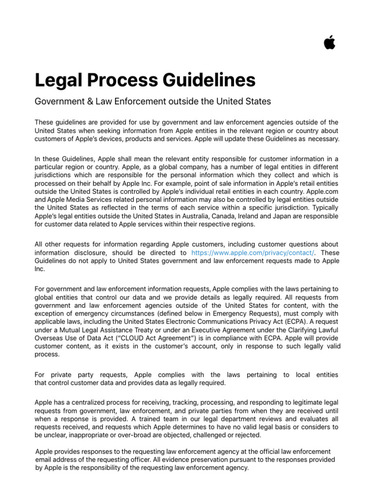 Law Enforcement Guidelines Outside Us | PDF | I Cloud | Ios