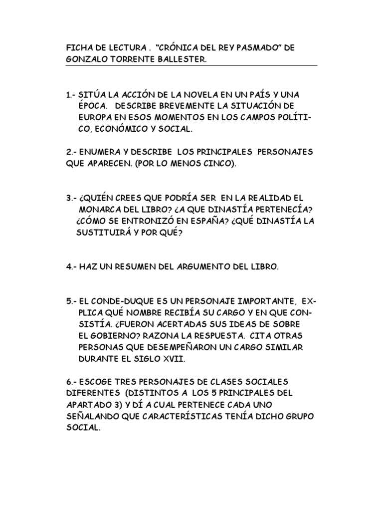 EL REY PASMADO. Ficha Lectura | PDF