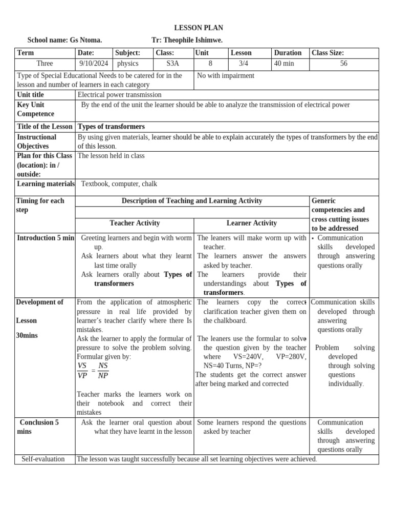 Lesson Plan Transformer | PDF | Learning | Teachers