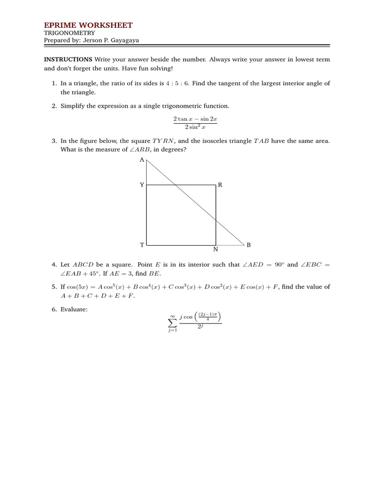 Trigonometry Quiz | PDF