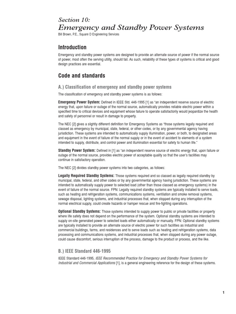 Emergency and Standby Power Systems Overview | PDF | Electrical Wiring ...