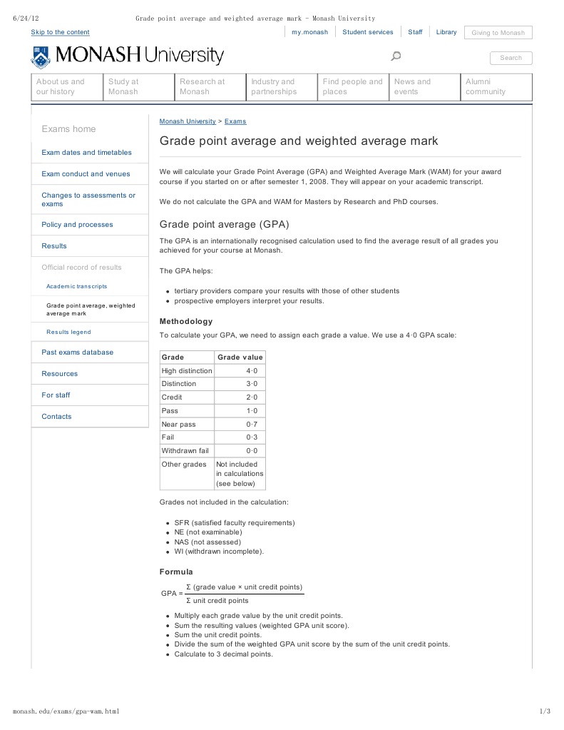 Grade Point Average and Weighted Average Mark - Monash University ...