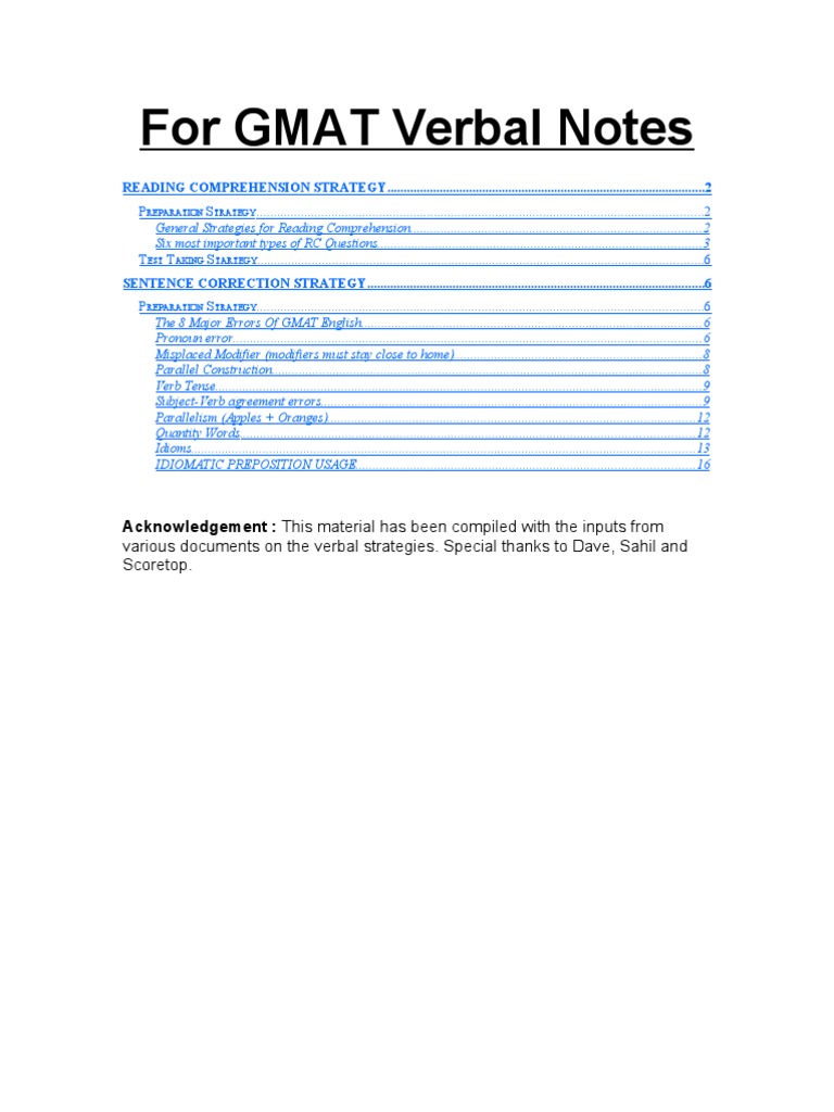 GMAT Verbal Notes | Grammatical Number | Verb