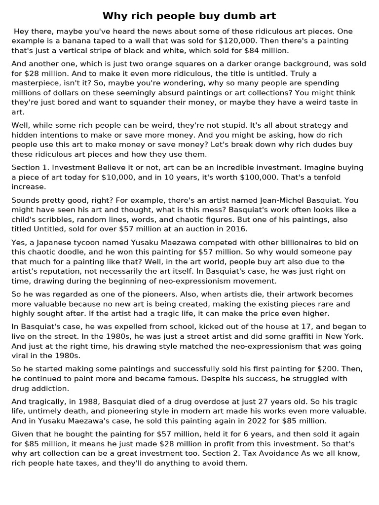Why Rich People Buy Dumb Art | PDF | Taxes | Auction