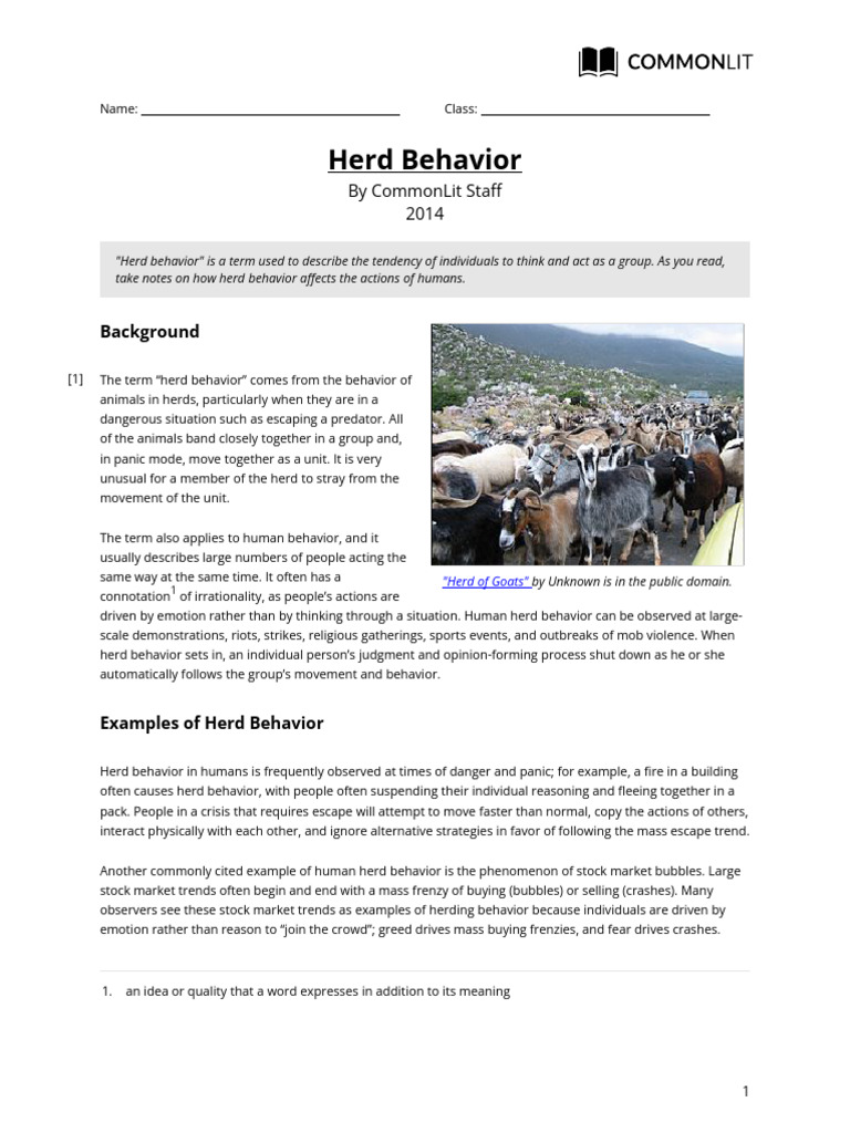 CommonLit - Herd Behavior | PDF | Herd | Panic