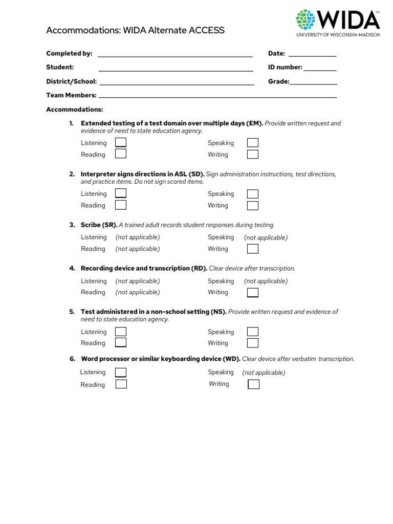 Alt ACCESS Accommodations Checklist | PDF