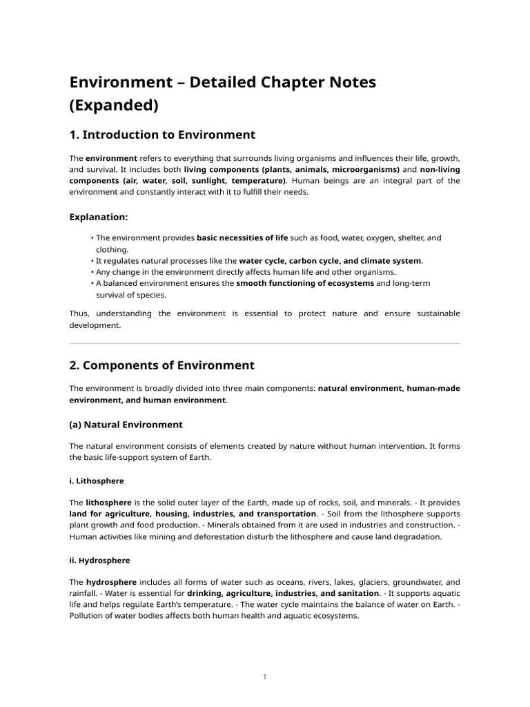 Environment - Detailed Notes | PDF | Ecosystem | Natural Environment