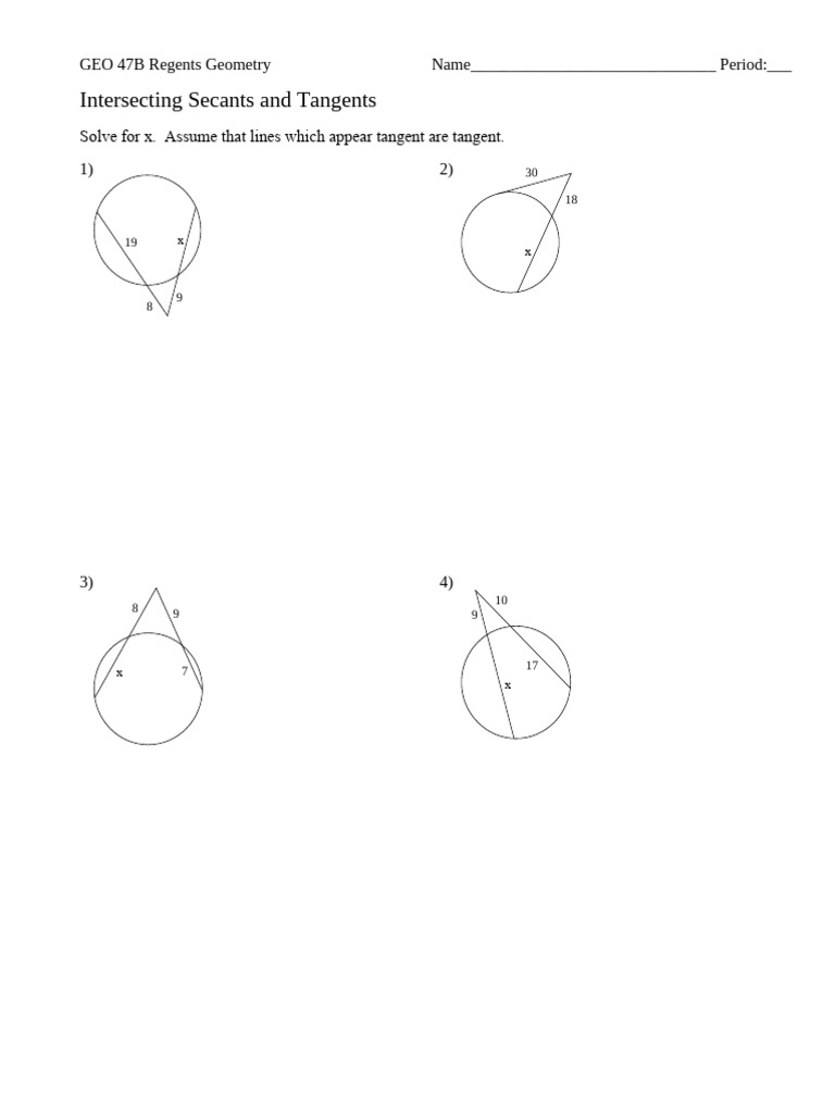 Geo 47B - Worksheet Intersecting Secants | PDF | Manifold | Euclidean ...