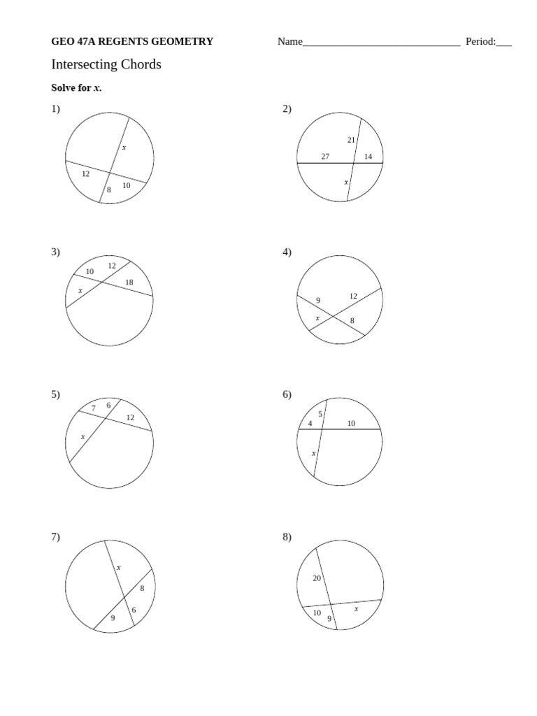 Geo 47A - WORKSHEET Intersecting Chords | PDF | Euclid | Trigonometry