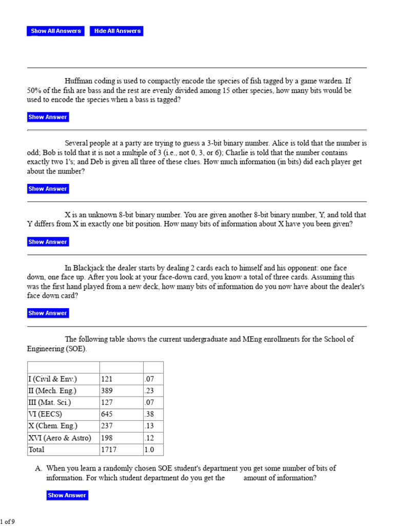 Practice Problems Information, Entropy, & Source Coding | PDF | Code ...