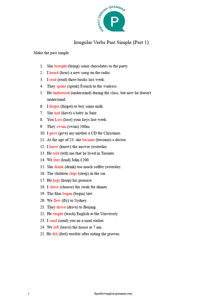 50 Irregular Verbs Past Simple Part 1 | PDF | Chess Openings | Chess