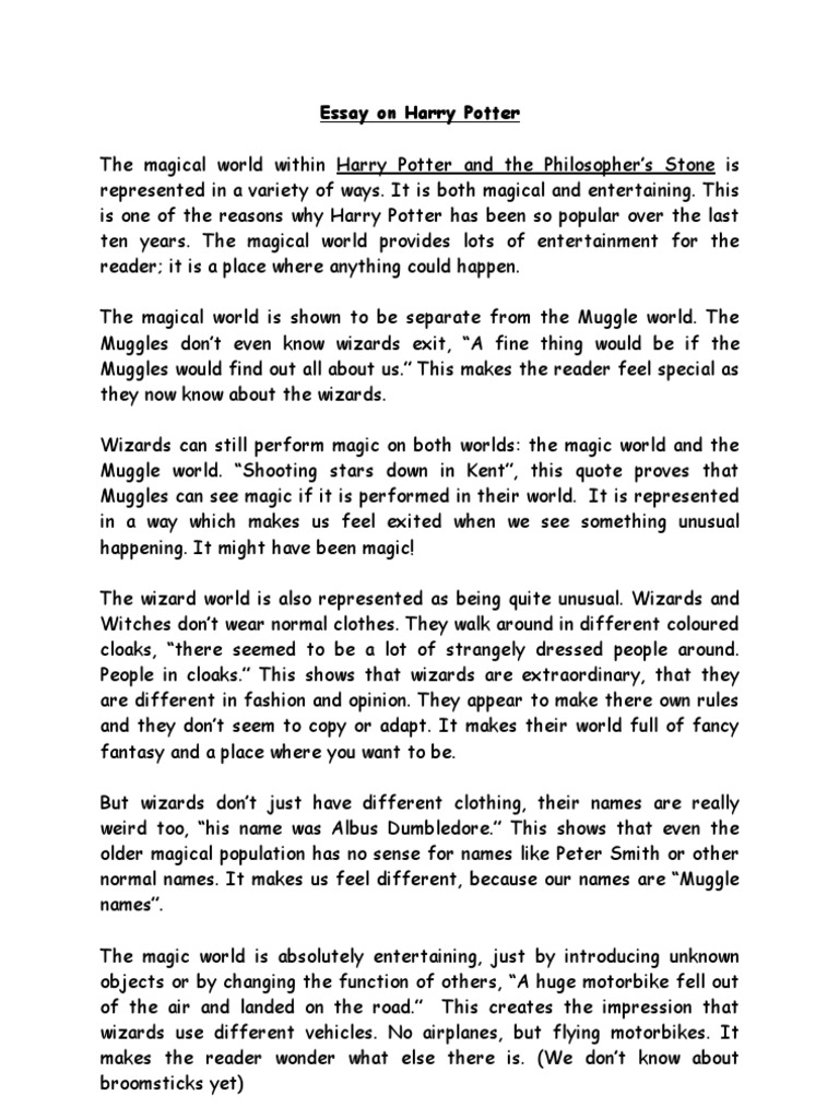 Essay On Harry Potter | PDF | Harry Potter | Contemporary Fantasy Novels