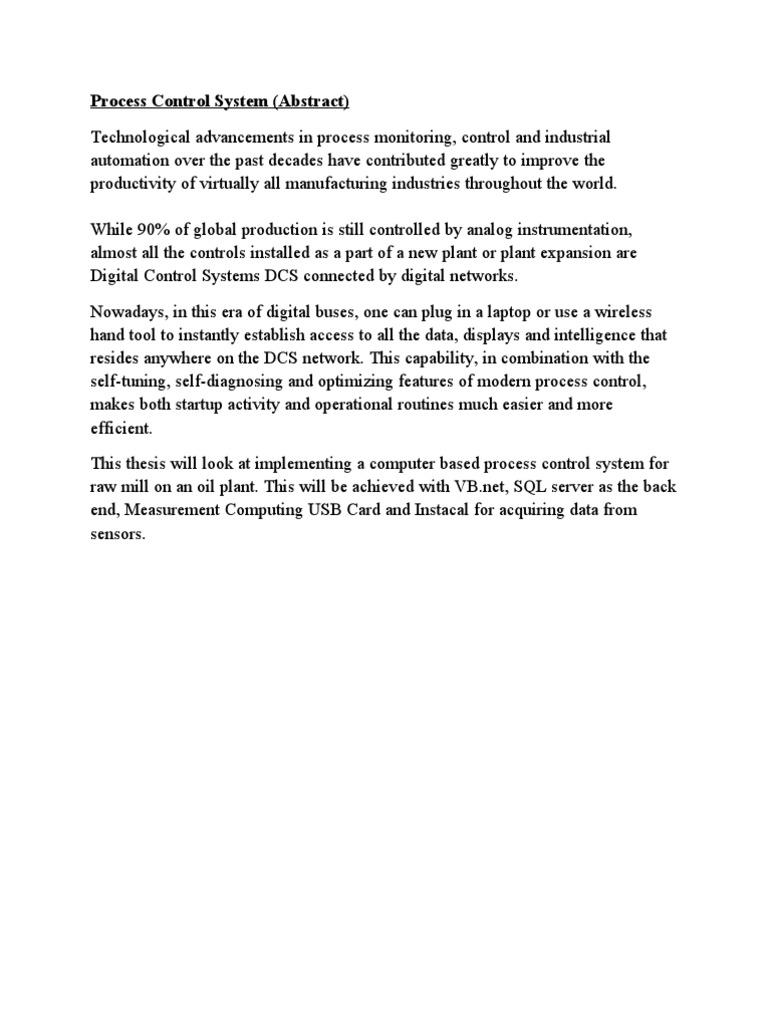 Process Control System | Download Free PDF | Signal (Electrical ...