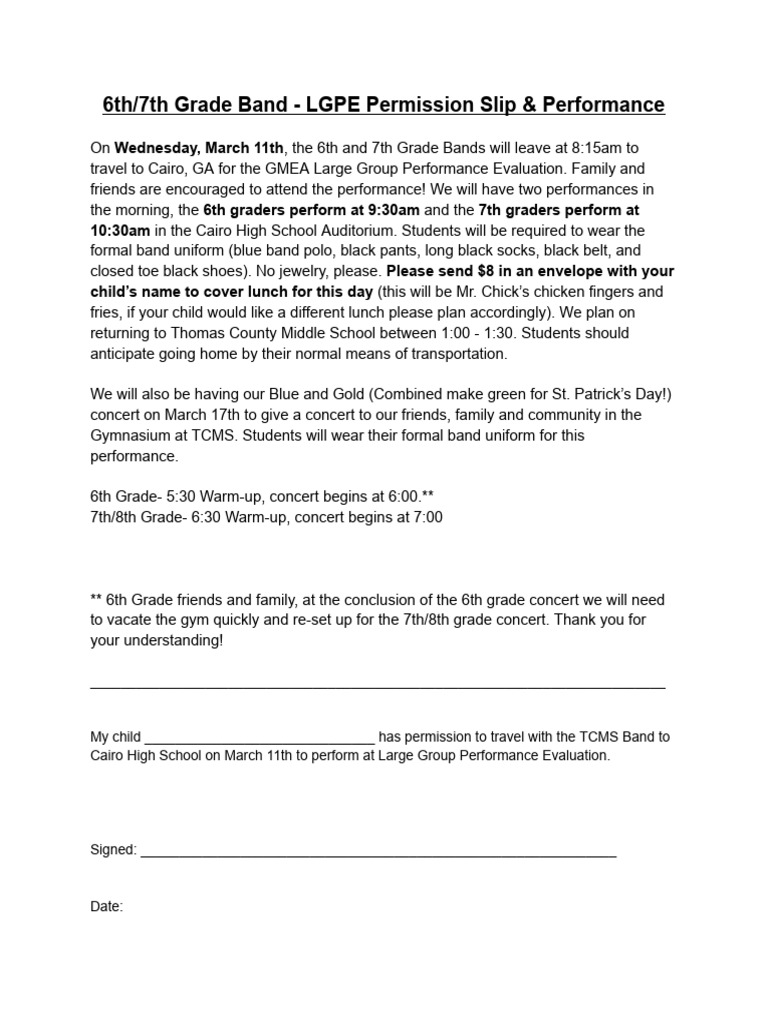 6th - 7th Grade Band - LGPE 2026 | PDF