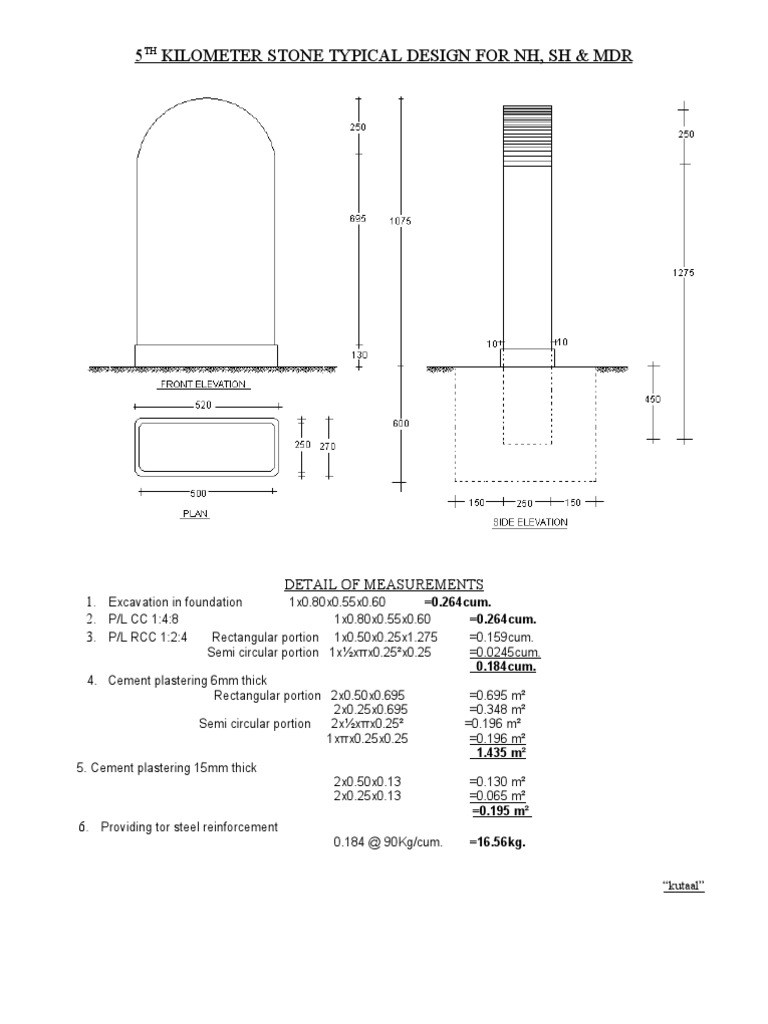 Kilometer Stone Typical Design | PDF | Technology & Engineering