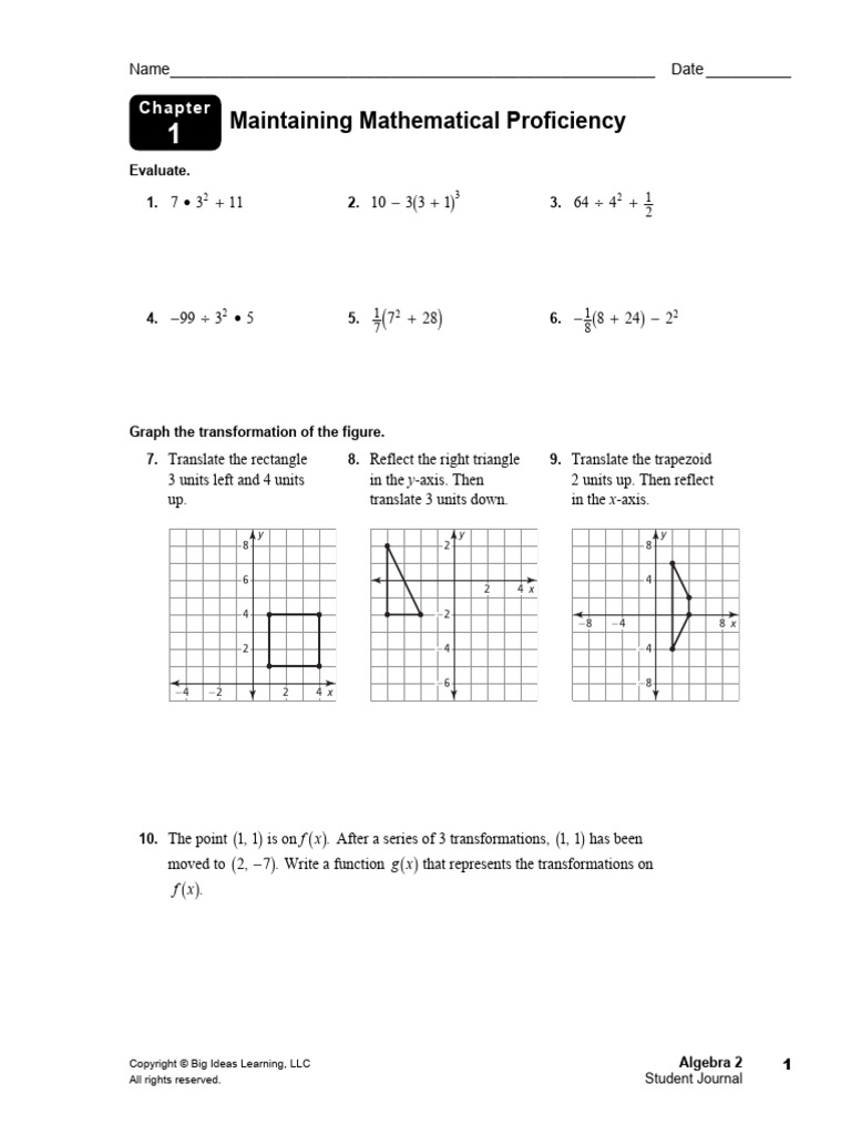 Alg2 01 Student Journal | PDF | Function (Mathematics) | Algebra