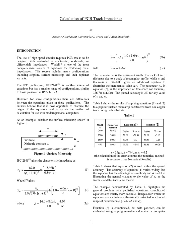 Calculation of PCB Track Impedance | Speed Of Light | Standard ...