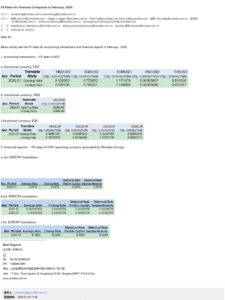 FX Rates For Overseas Companies in February, 2026 | PDF | Renminbi | Euro