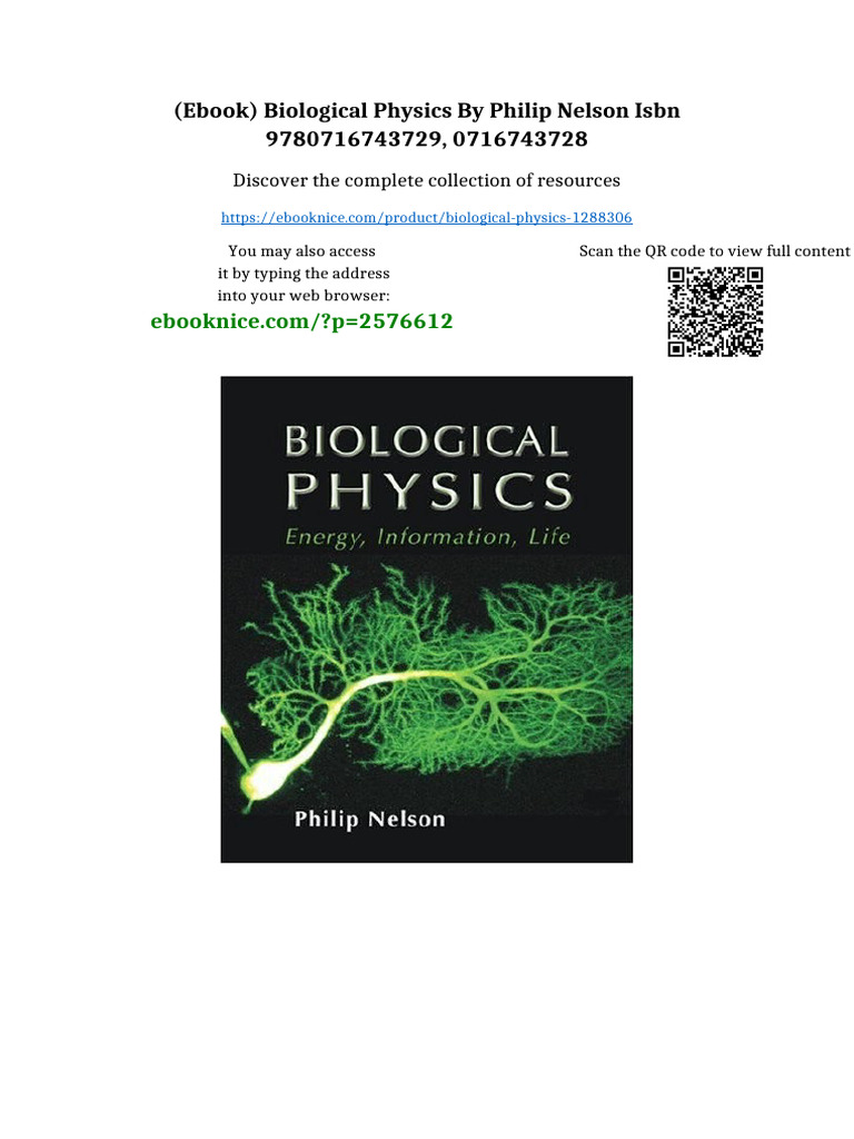 (Ebook) Biological physics by Philip Nelson ISBN 9780716743729 ...