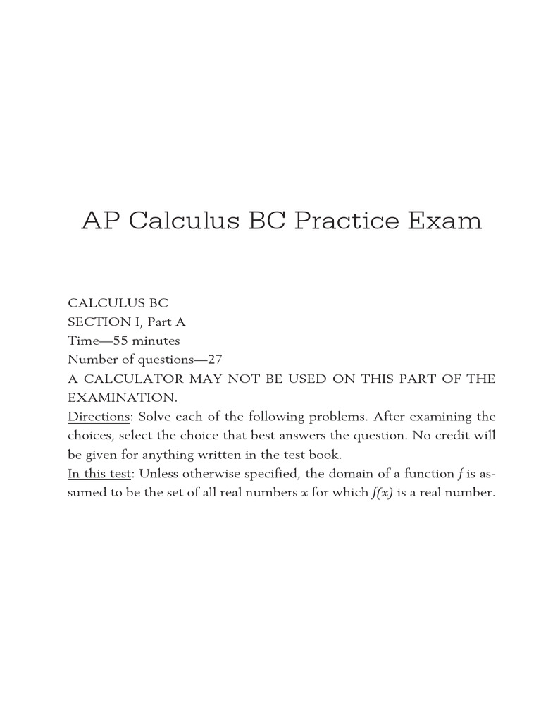 AP Calculus BC Practice Test | PDF | Function (Mathematics) | Integral