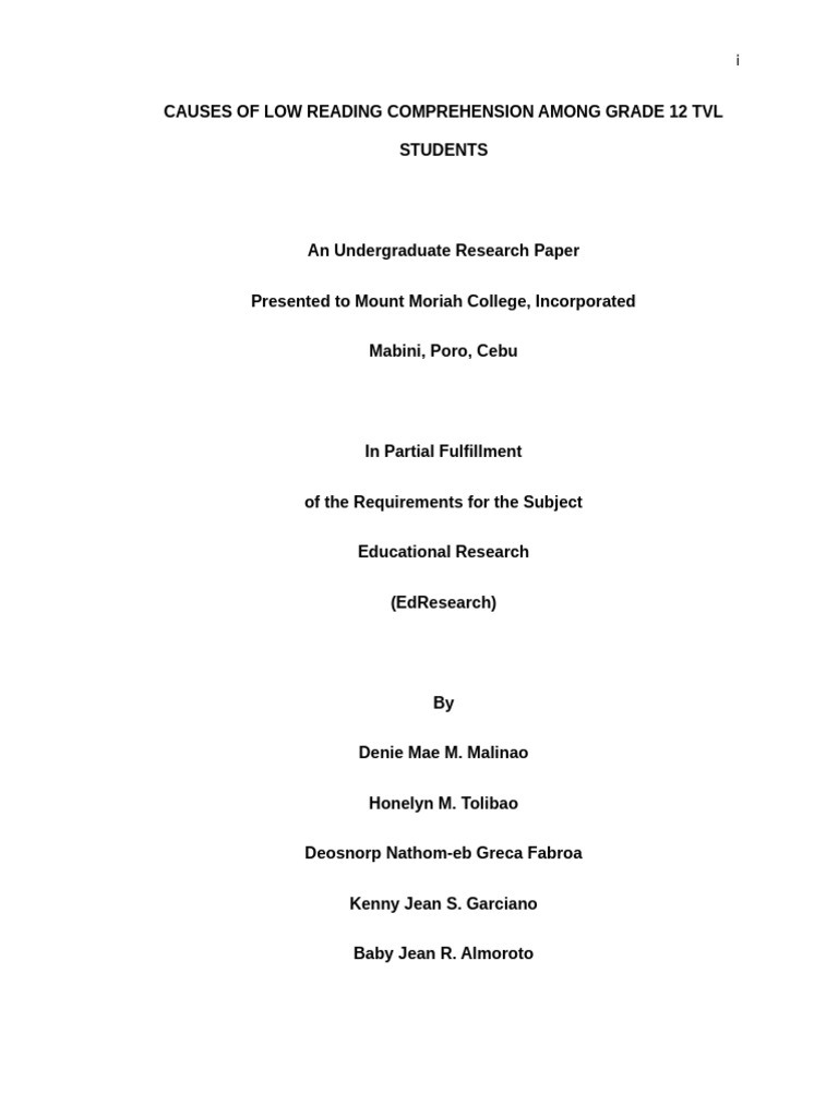 Causes of Low Reading Comprehension Among Grade 12 TVL Students | PDF ...