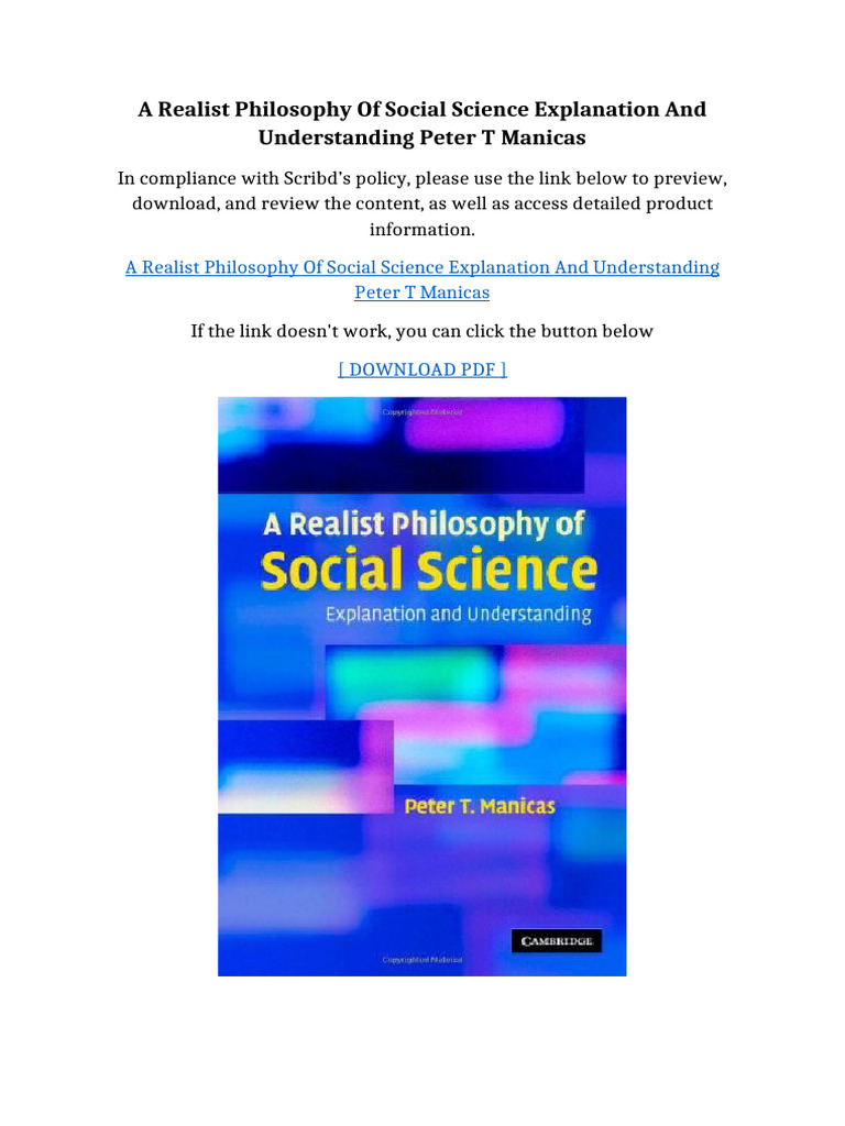 A Realist Philosophy Of Social Science Explanation And Understanding ...