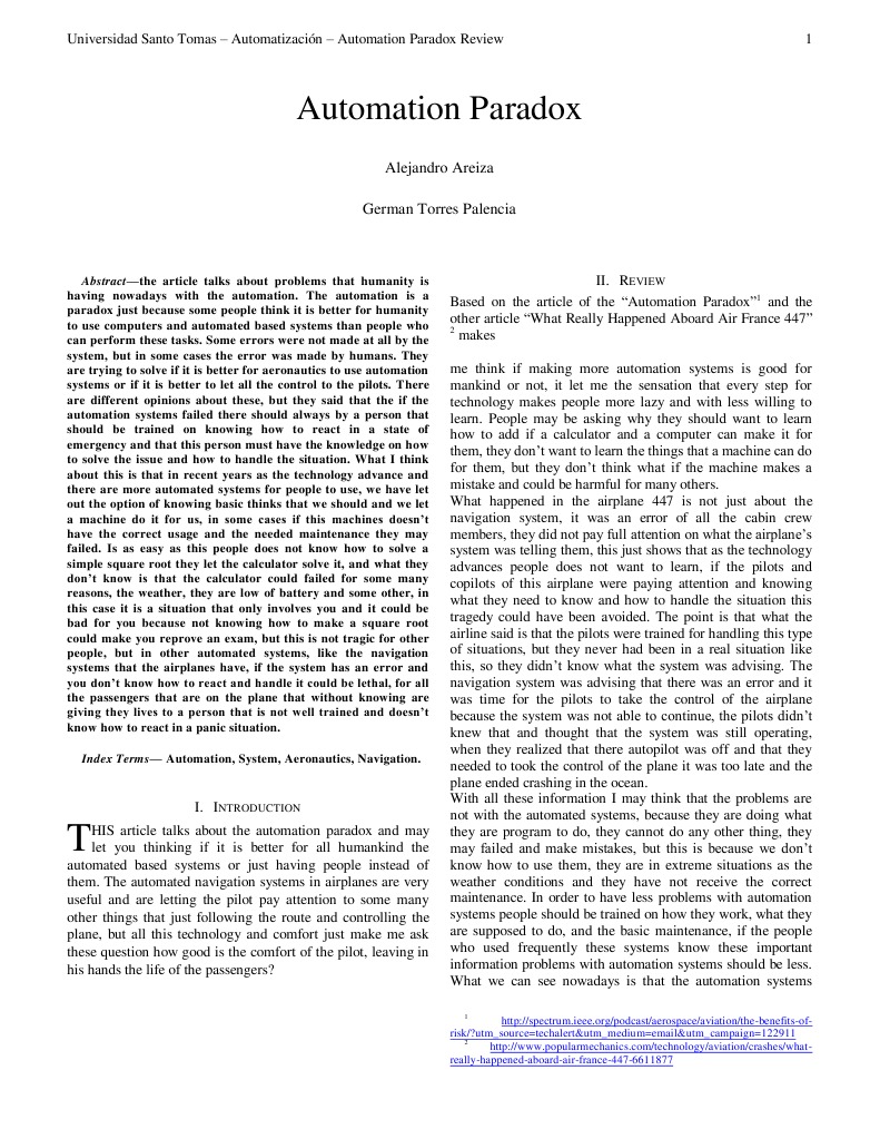 Automation Paradox | PDF | Pilot (Aeronautics) | Automation
