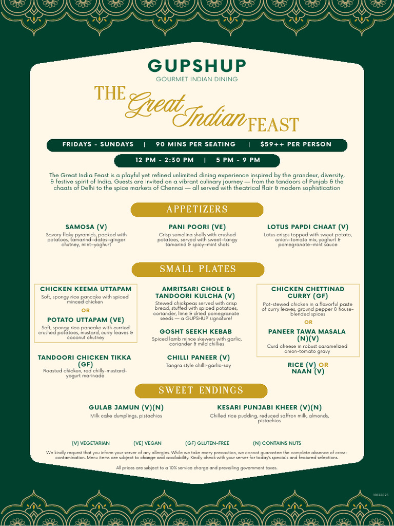 Gupshup The Great Indian Feast Menu Dec 2025 | PDF | Indian Cuisine | Curry