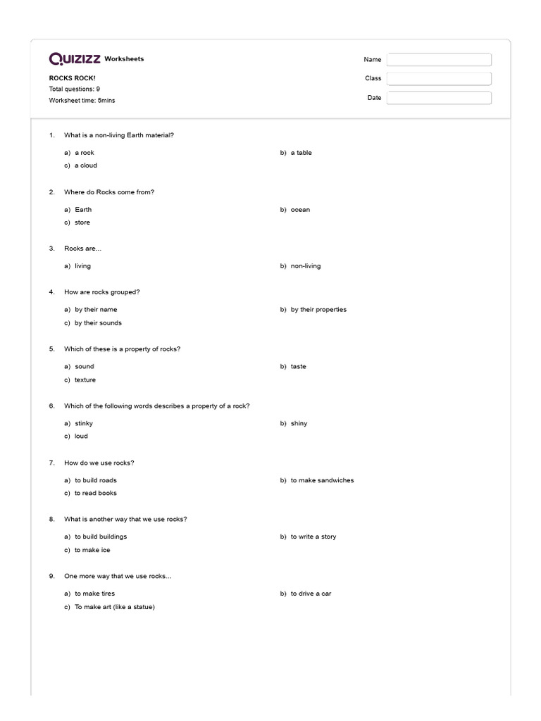 P1 ROCKS ROCK! With Answer Key | PDF