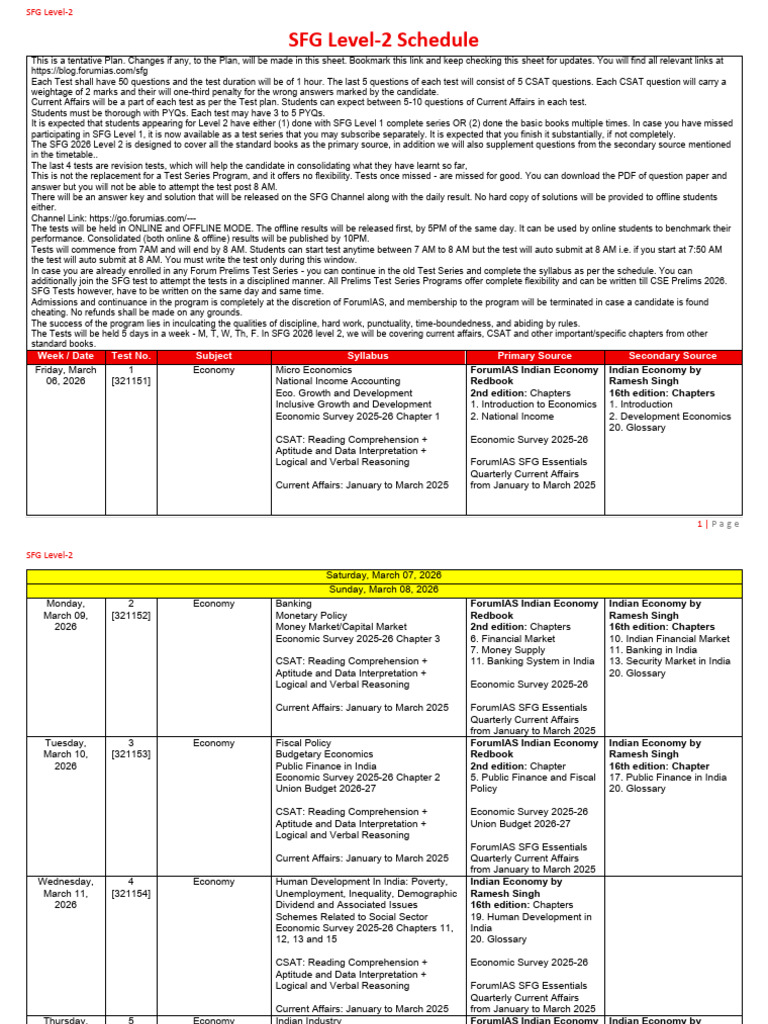 SFG Level-2 Schedule 2026 | PDF | Chemical Substances | Indian National ...