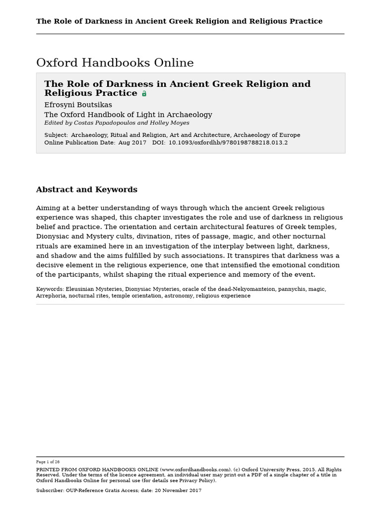 The Role of Darkness in Ancient Greek Religon | PDF | Ancient Greek ...